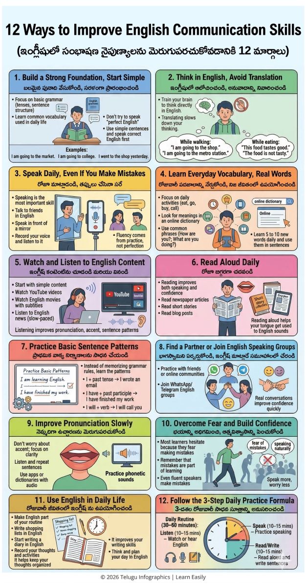 12 Ways to Improve English Communication Skills – Infographic - Telugu ...